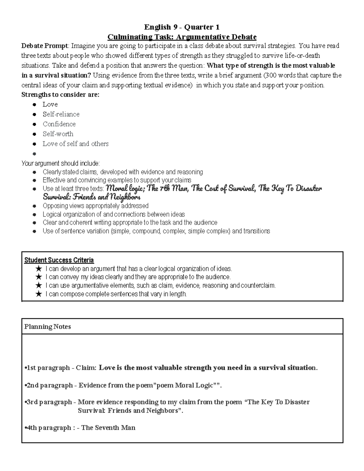 Copy of Copy of English 9 Q1 - Culminating Task Argumentative Debate ...