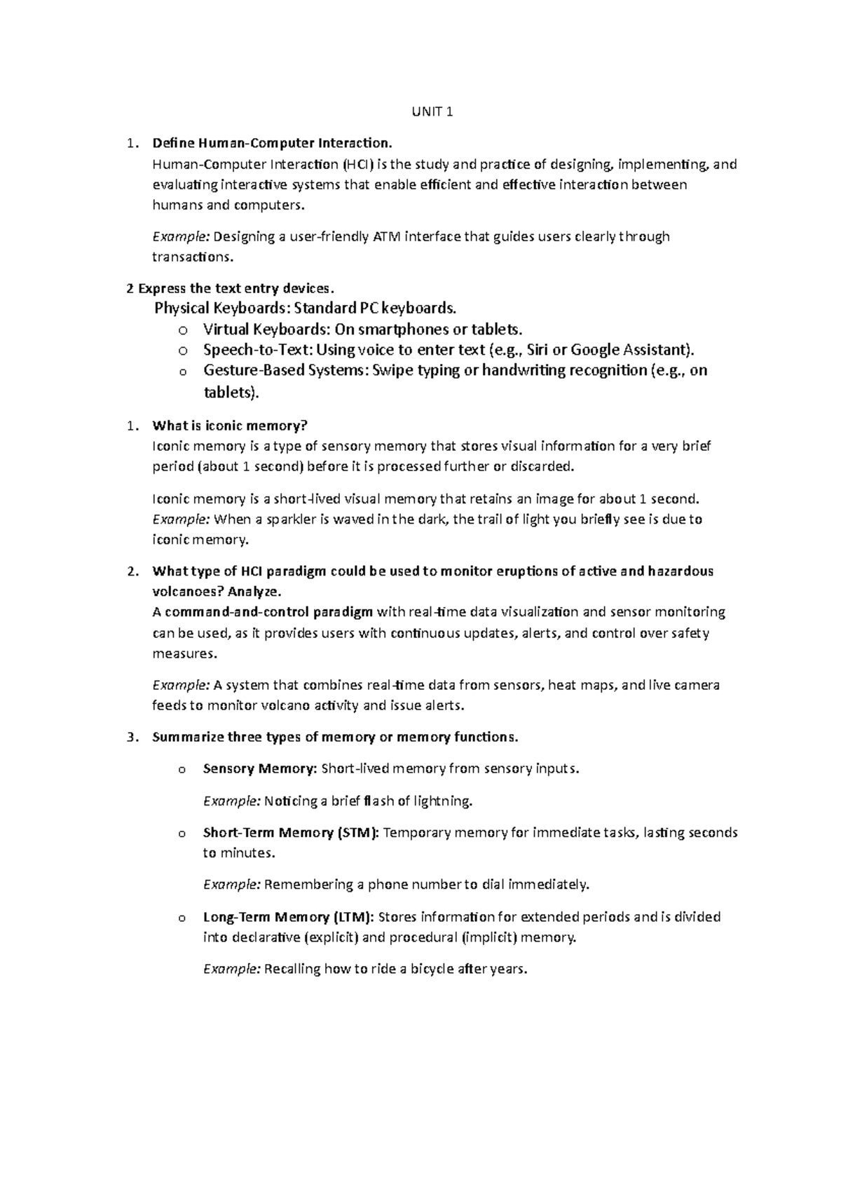 UNIT 1 2 MARK HCI - 2 marks for Exams - UNIT 1 1. Define Human-Computer Interaction. Human ...