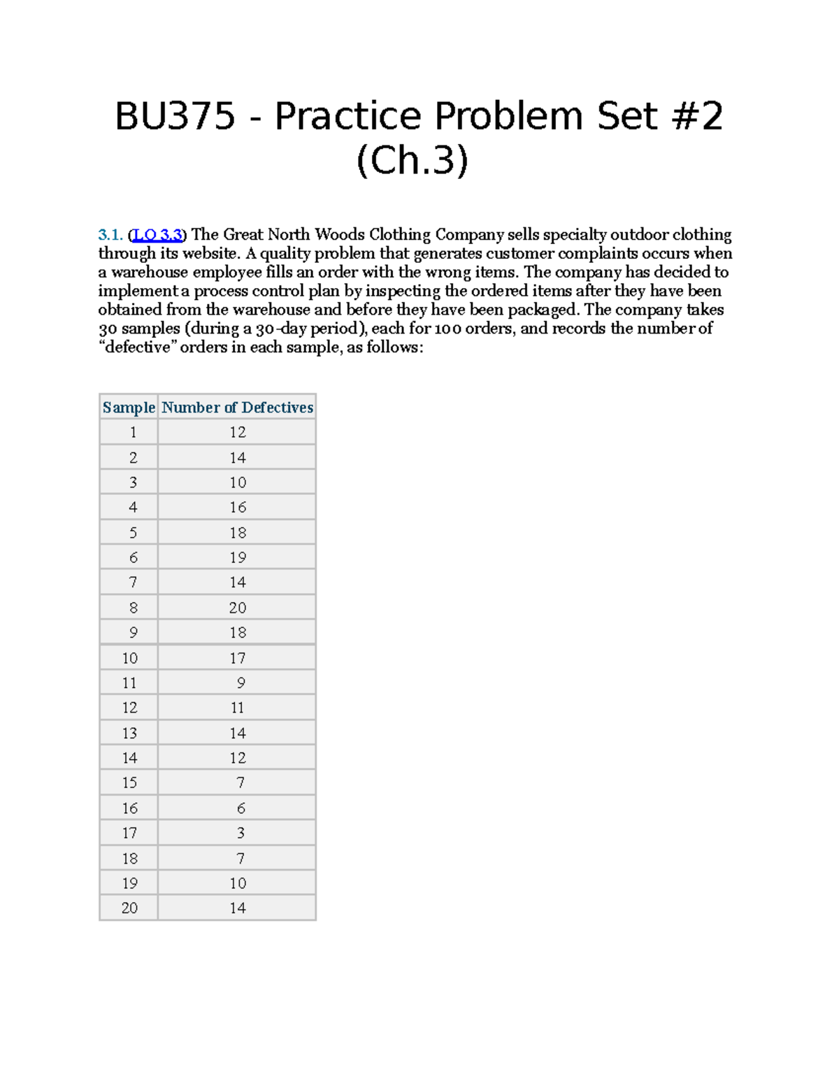 Ch 3 - Practice Problems - BU375 - Practice Problem Set (Ch) (LO 3) The ...
