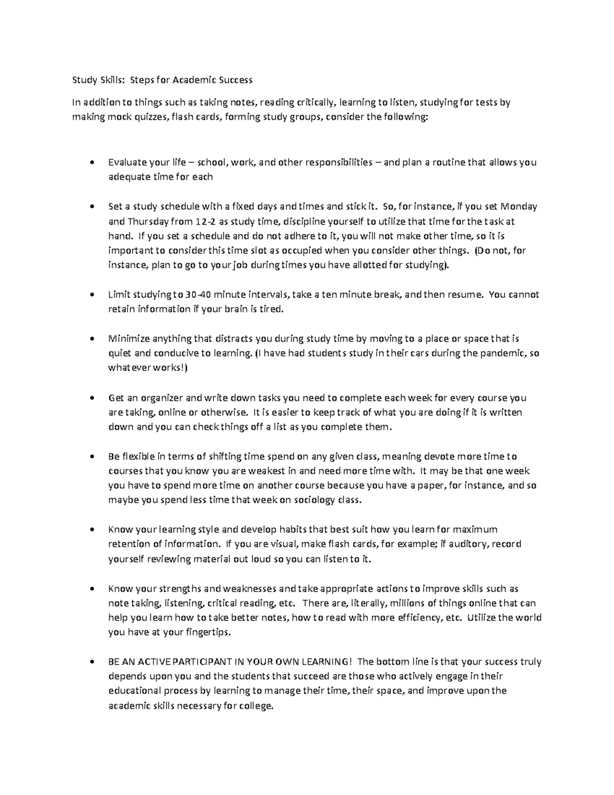 Study Skills List - Study Skills: Steps for Academic Success In ...