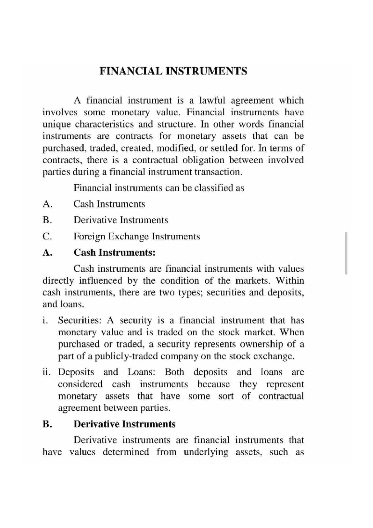 Financial instruments - Financial markets and services - Studocu