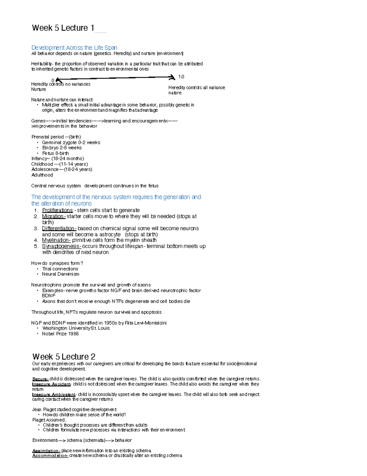 Psychology 5 Week Five Notes Week 5 Lecture 1 Development Across The Life Span All Behavior