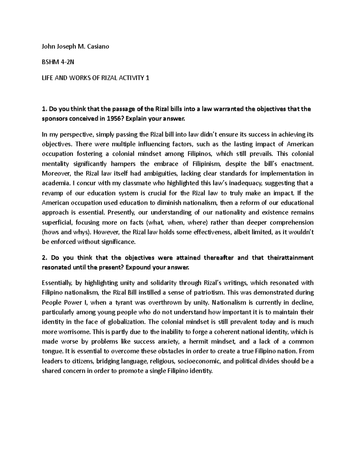 Casiano Assessment 1 - Nothing - John Joseph M. Casiano BSHM 4-2N LIFE ...