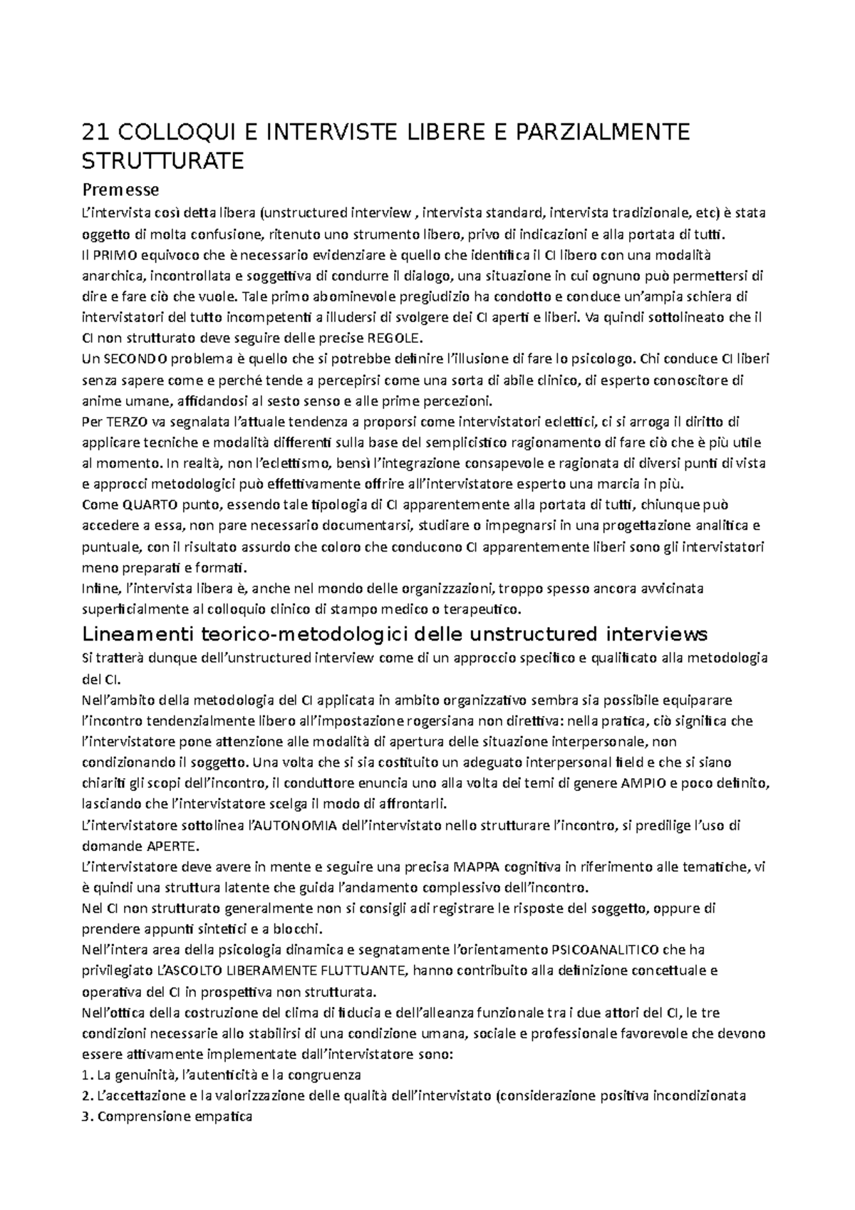 Interviste semi strutturate - 21 COLLOQUI E INTERVISTE LIBERE E ...