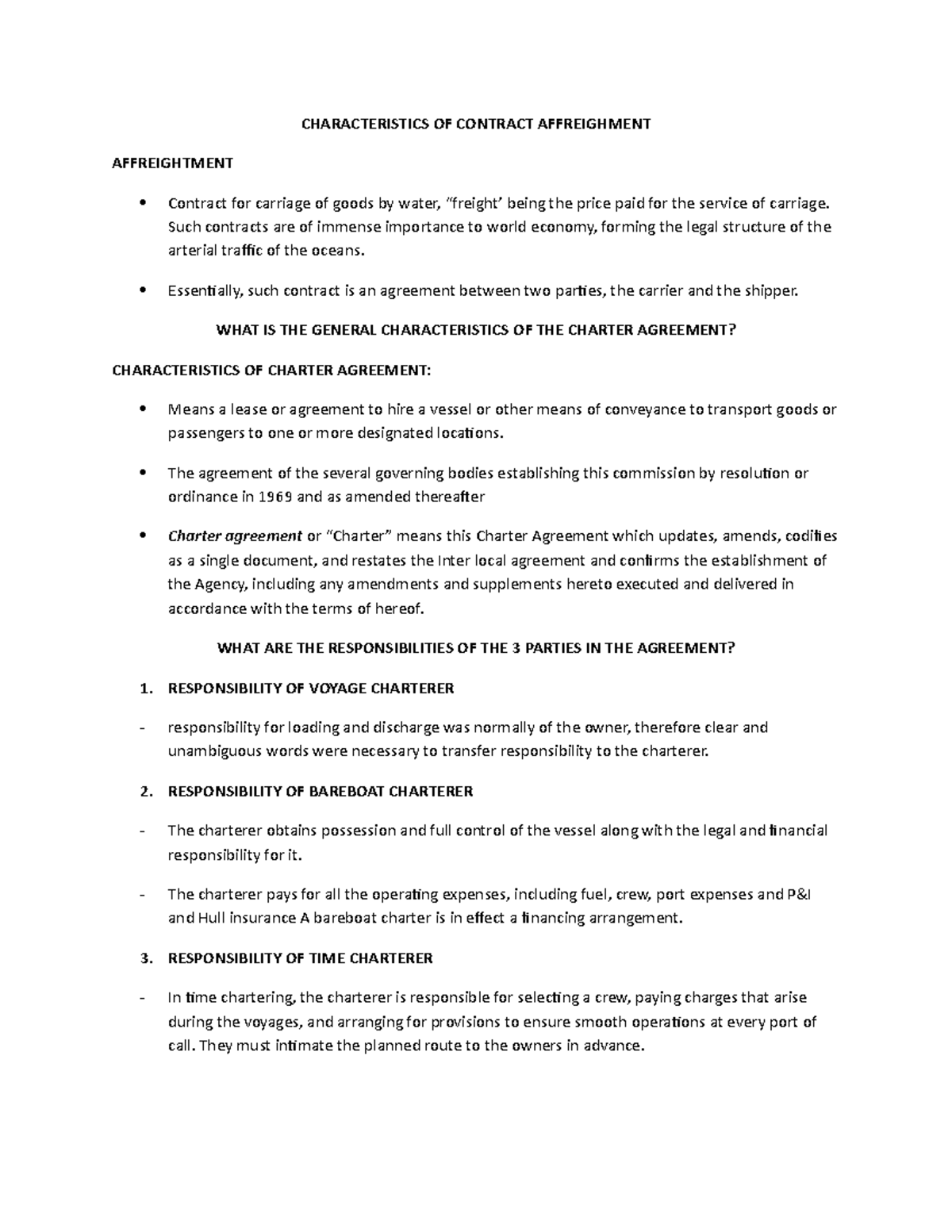 Characteristics OF Contract Affreighment - CHARACTERISTICS OF CONTRACT ...