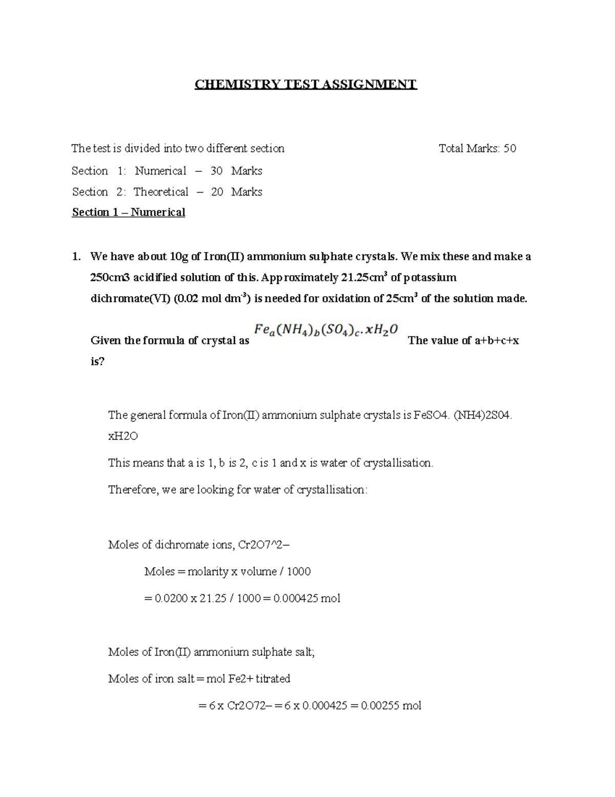 Chem edit compited - Attempted example - CHEMISTRY TEST ASSIGNMENT The ...