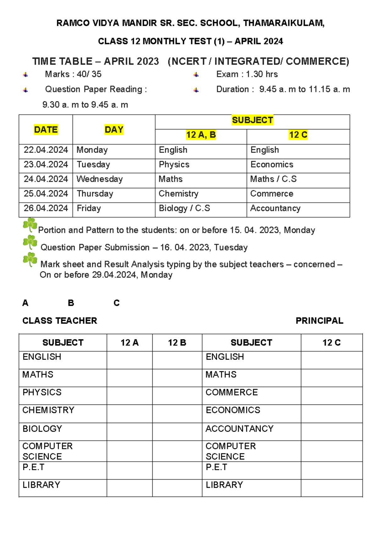 C12 TT 24-25 - ITS A QUESTION PAPER FOR MONTHLY TEST - RAMCO VIDYA ...