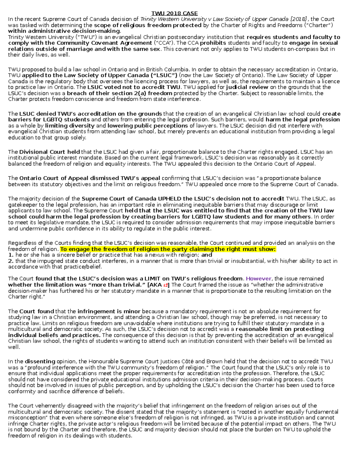 TWU 2018 Case Summary - Notes - TWU 2018 CASE In the recent Supreme ...