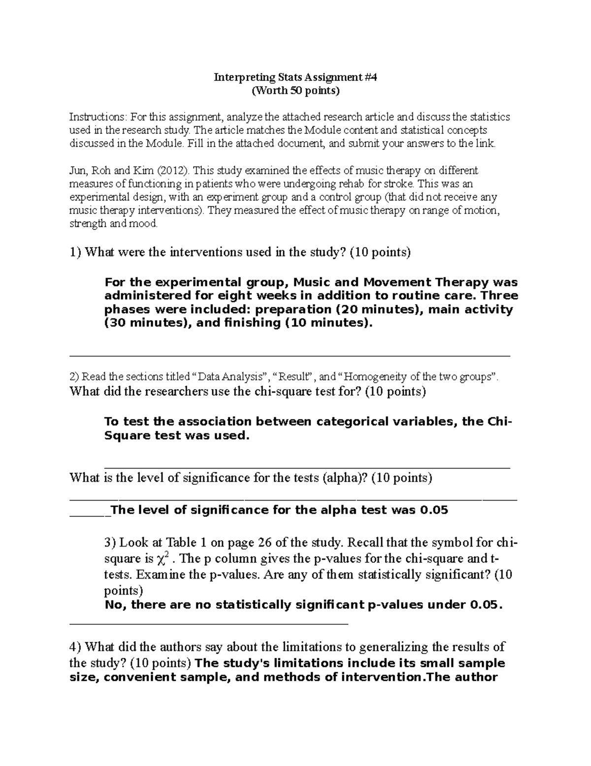 Interpreting Stats #4 - Assignments for her class - Interpreting Stats Assignment # (Worth 50 ...