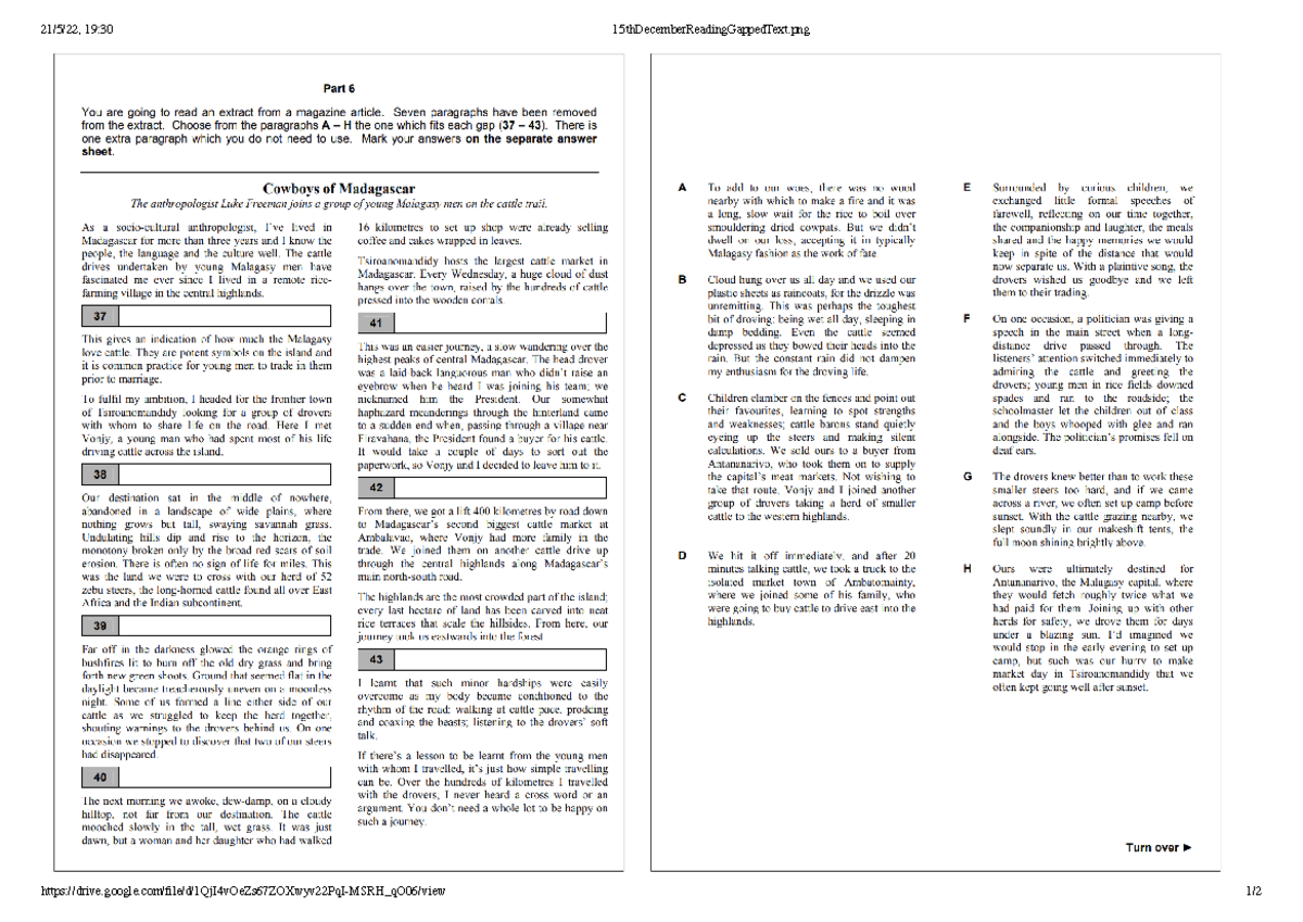 15th December Reading Gapped Text - Inglés - 21/5/22, 19:30 ...