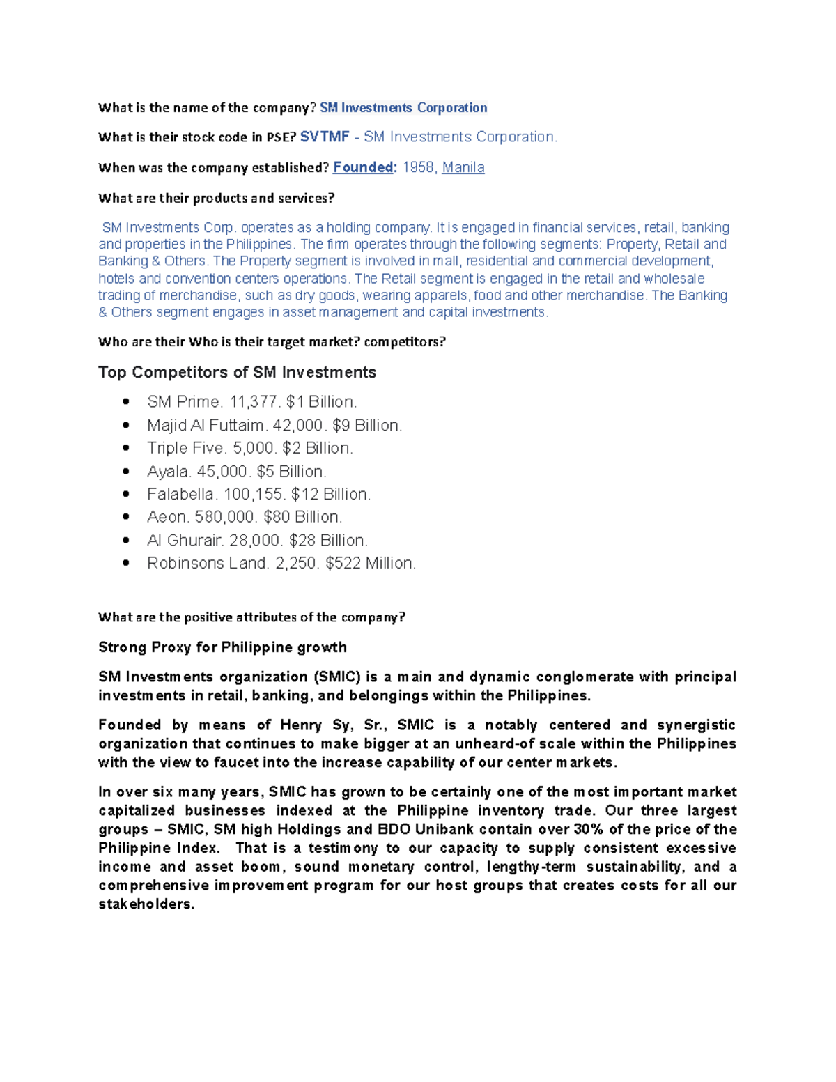 SM corporation pair - What is the name of the company? SM Investments ...