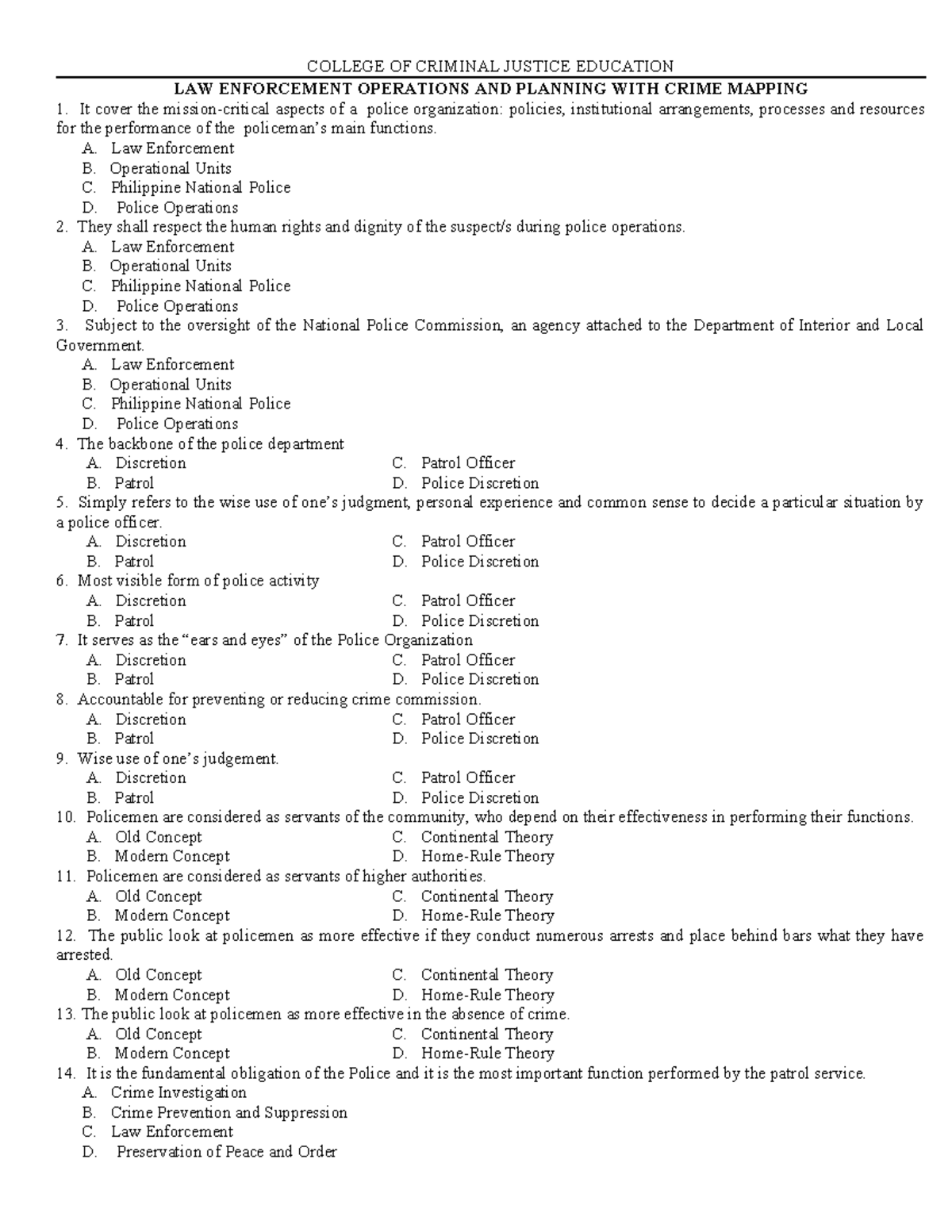 LEA 4 EXAM - EXAMINATION FOR LAW ENFORCEMENT AGENCY PATROL AND CRIME ...