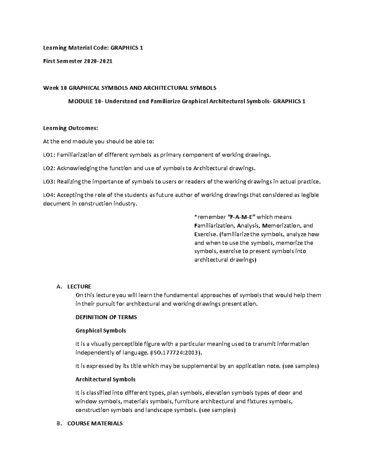 BS ARCH-GRAPHICS 1-GRAPHICAL SYMBOLS AND ARCHITECTURAL SYMBOLS ...