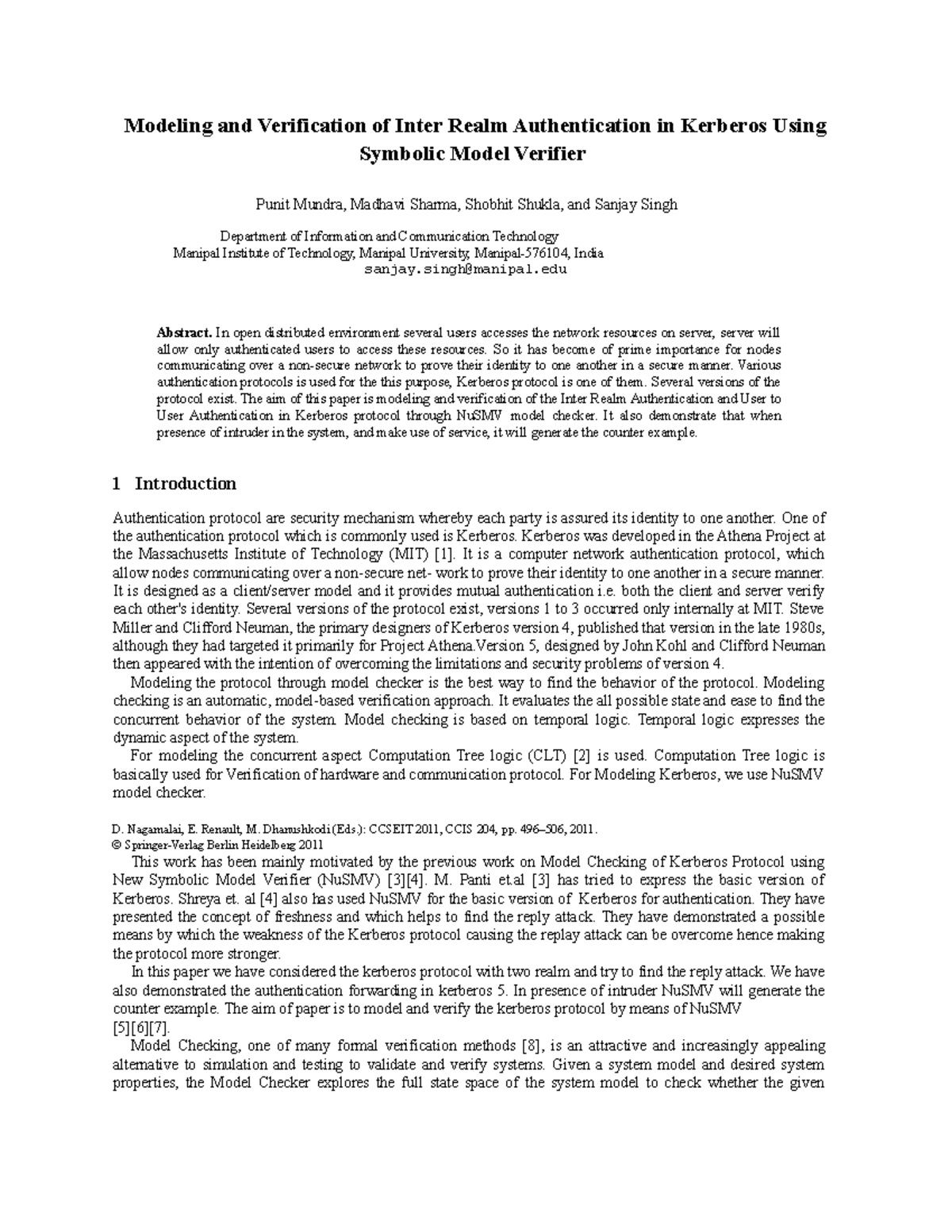 Modeling And Verification Of Inter Realm Authentication In Kerberos Using Symbolic Model