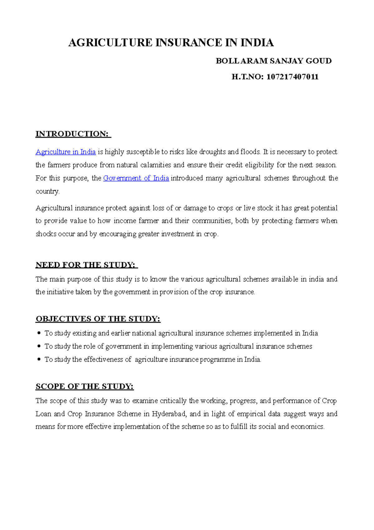 Agricultural insurance in India - AGRICULTURE INSURANCE IN INDIA ...