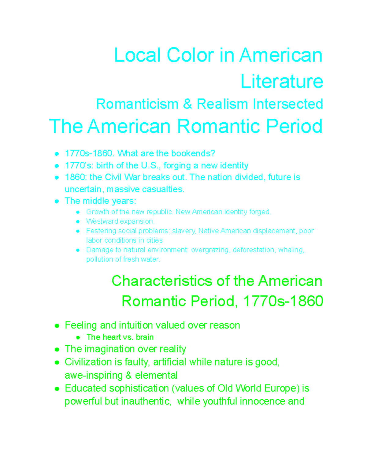 Local Color in American Literature - Local Color in American Literature ...