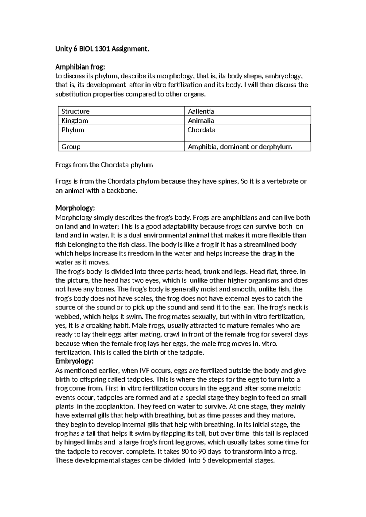 Unity 6 BIOL 1301 Assignment - Unity 6 BIOL 1301 Assignment. Amphibian ...