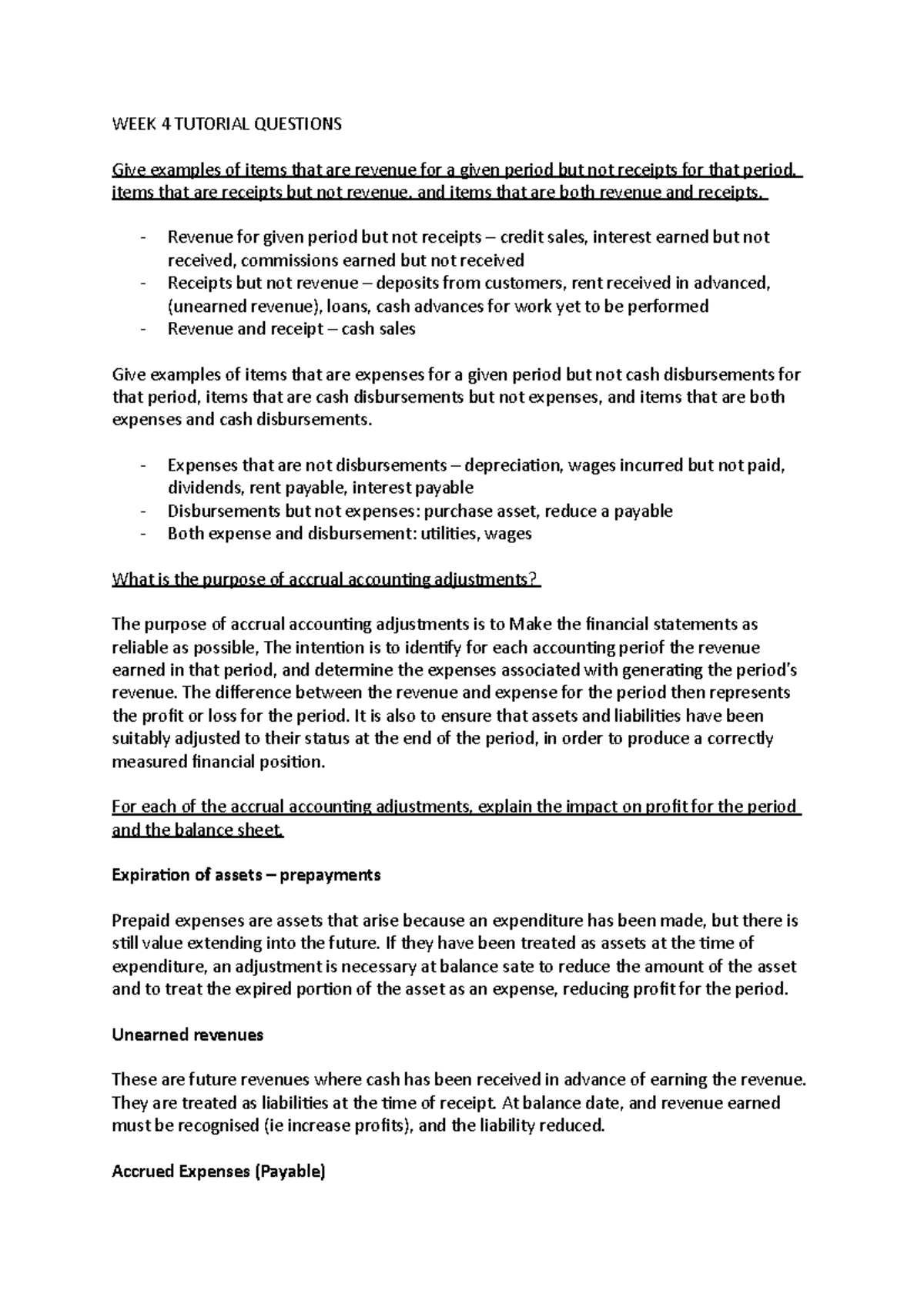 WEEK 4 Tutorial Questions - WEEK 4 TUTORIAL QUESTIONS Give examples of ...