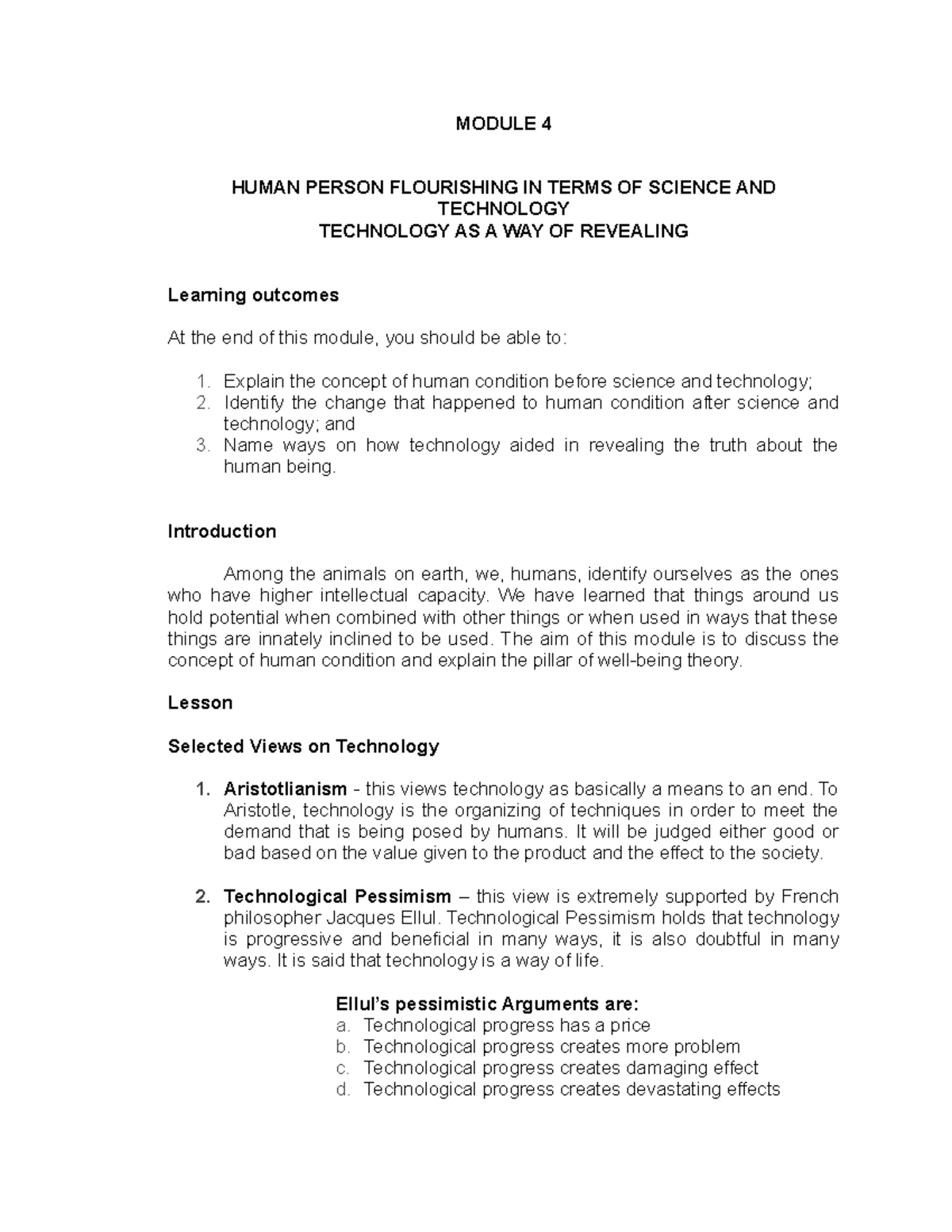 Science, Technology and Society - Lecture Notes - MODULE 4 HUMAN PERSON ...