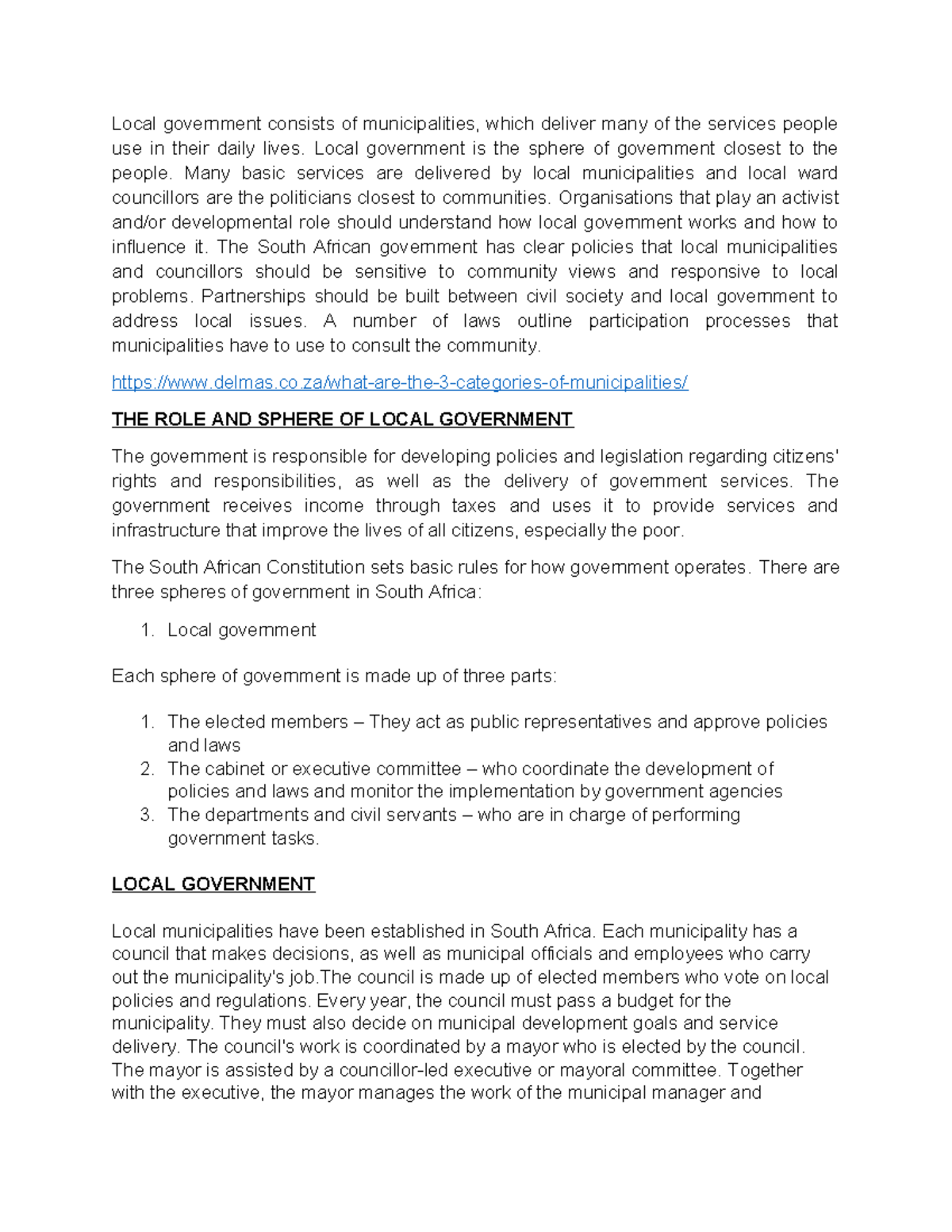 CPUB Final Assignment - Local government consists of municipalities ...