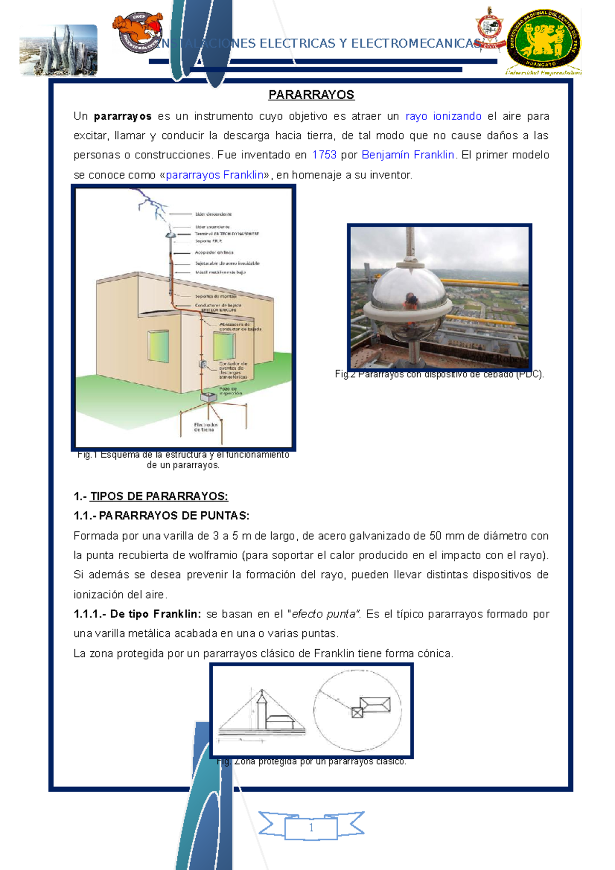 229990837 1 Informes de Pararrayos - INSTALACIONES ELECTRICAS Y ELECTROMECANICAS PARARRAYOS Un ...