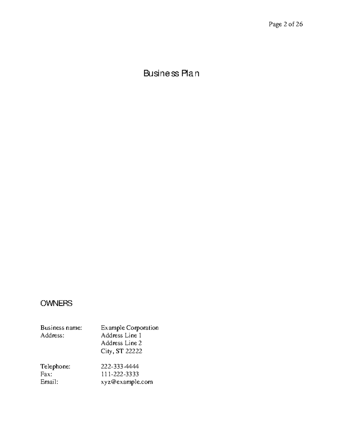 Business Planfor Startup Business - Busine ss Pla n OWNERS Business ...