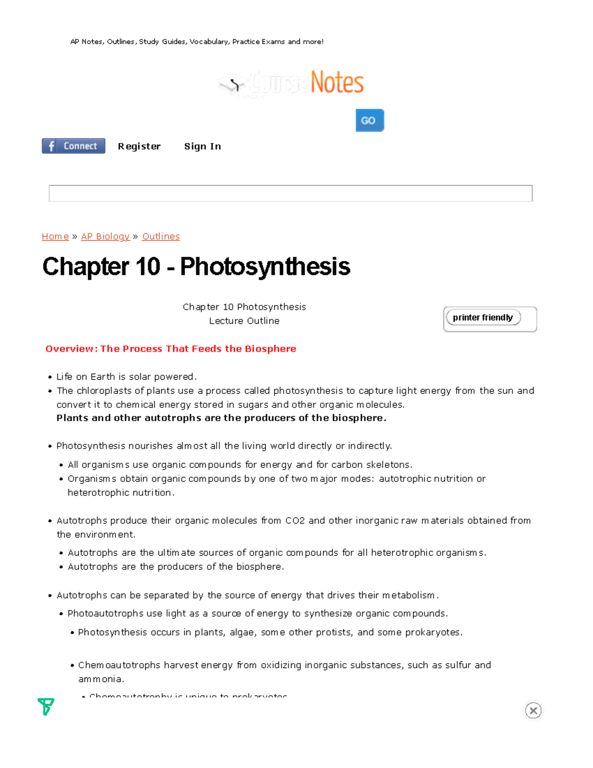 Chapter 10 - Photosynthesis Course Notes - AP Notes, Outlines, Study ...