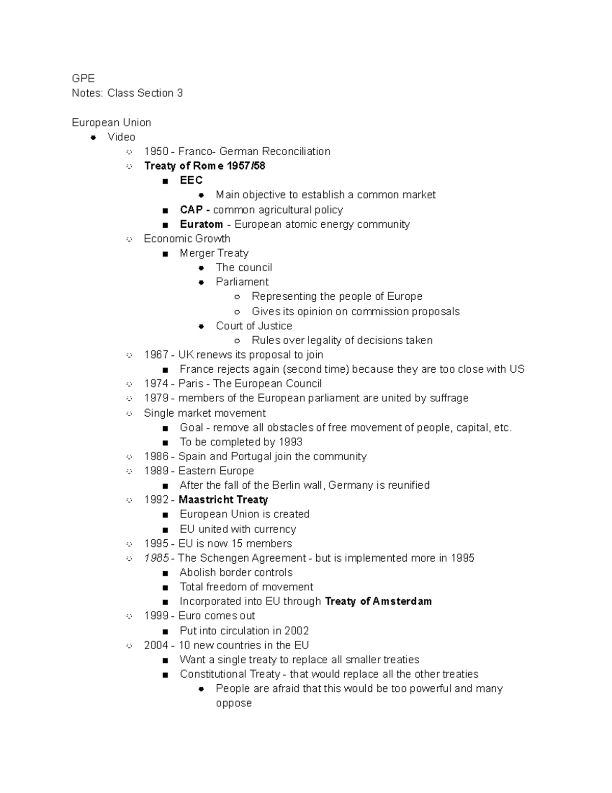 GPE Class Notes Section 3 - GPE Notes: Class Section 3 European Union ...