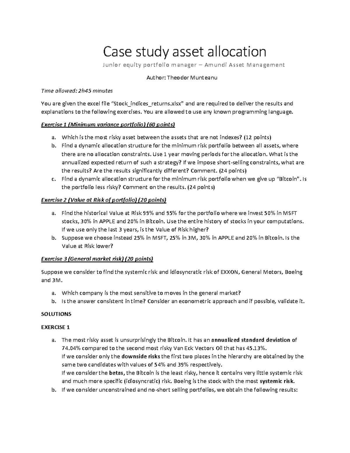 Case study asset allocation of shares - Case study asset allocation ...