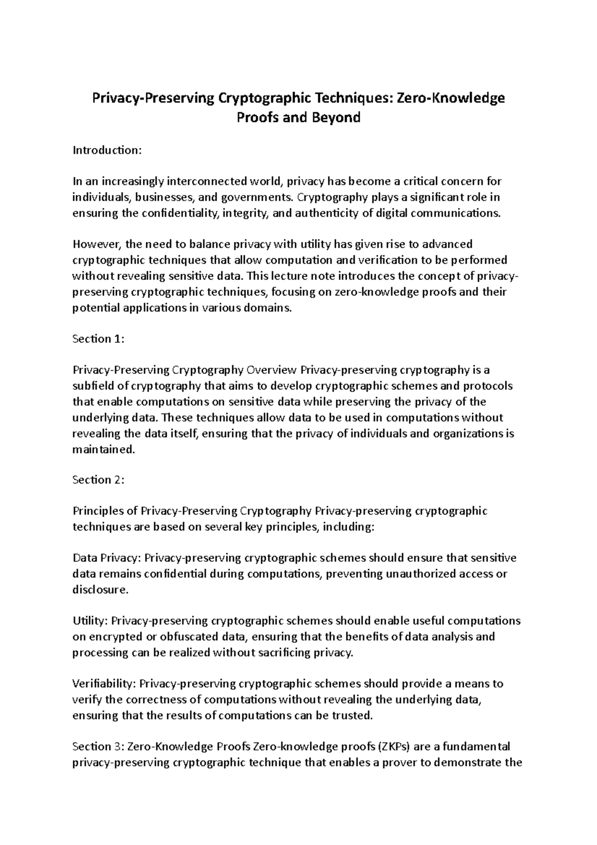 Privacy Preserving Cryptographic Techniques Zero Knowledge Proofs And Beyond Privacy