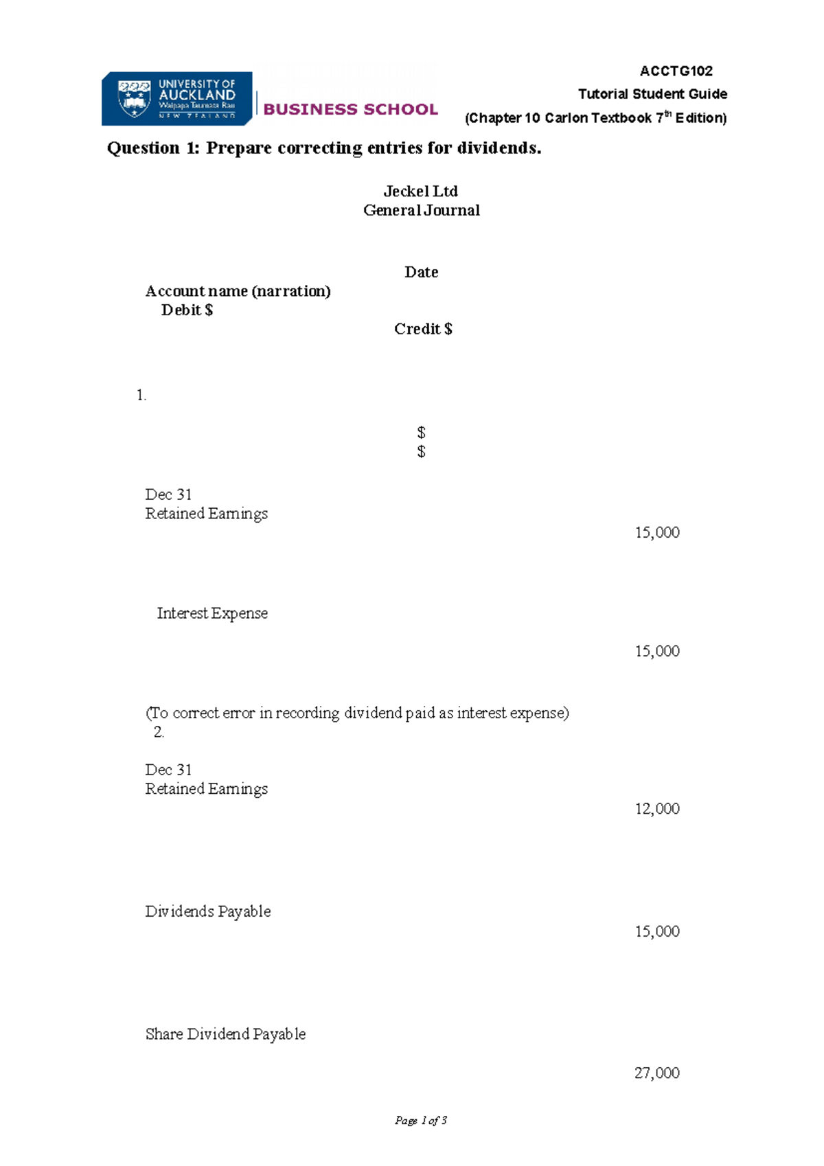 Week 11 Chapter 10 Tutorial Student Guide - ACCTG Tutorial Student Guide (Chapter 10 Carlon ...
