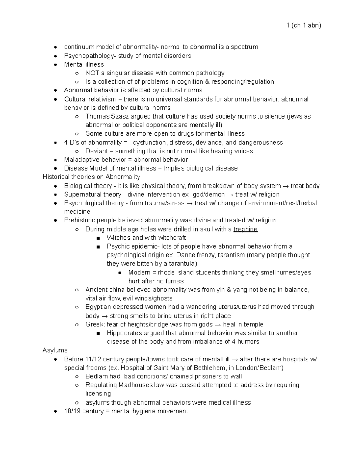 Ch 1 textbook - notes - 1 (ch 1 abn) continuum model of abnormality ...