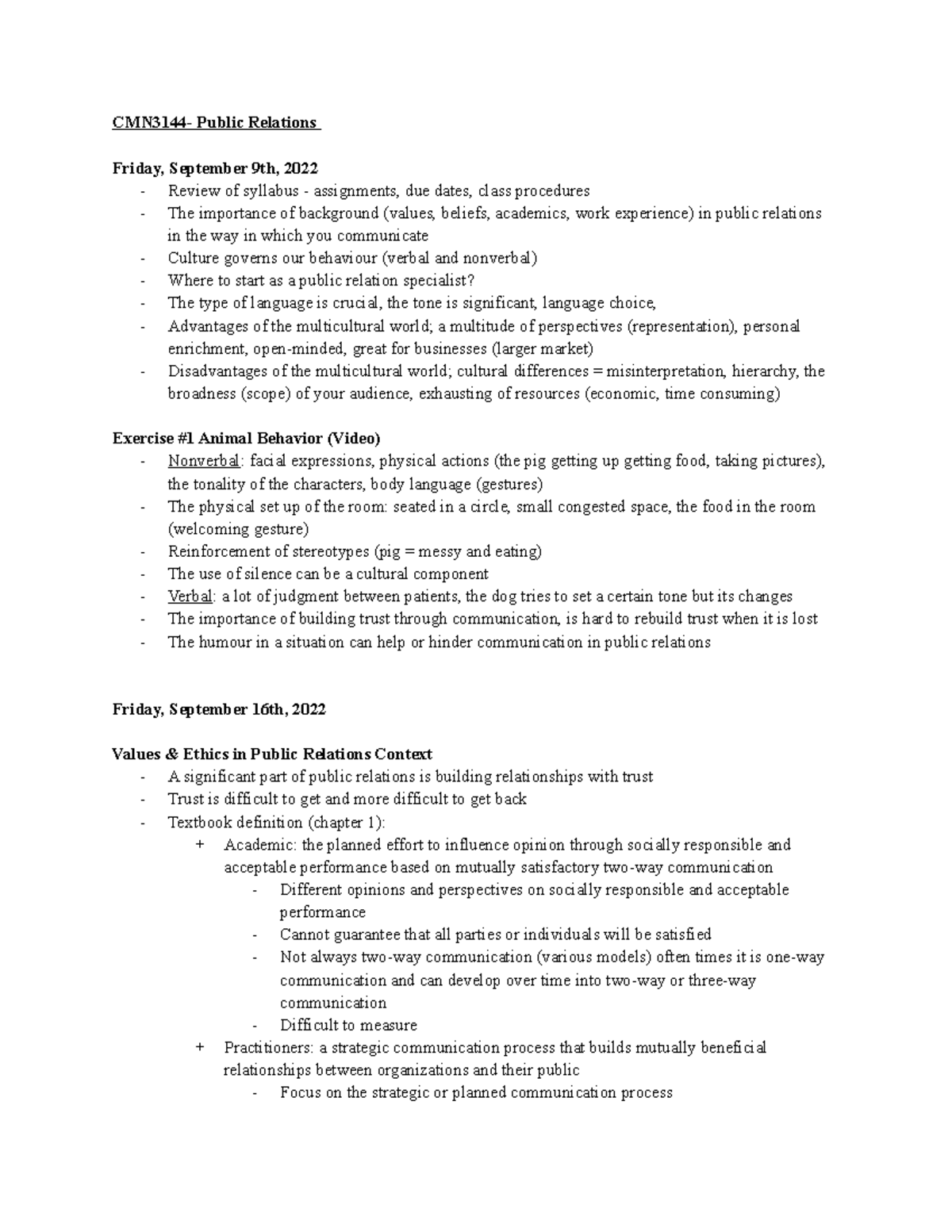 Public Relations notes - CMN3144- Public Relations Friday, September ...
