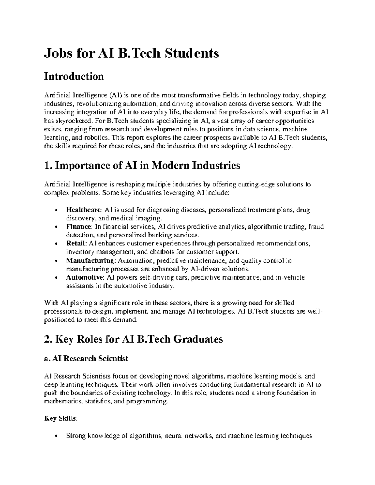Jobs for AI B TECH Students - Jobs for AI B Students Introduction ...