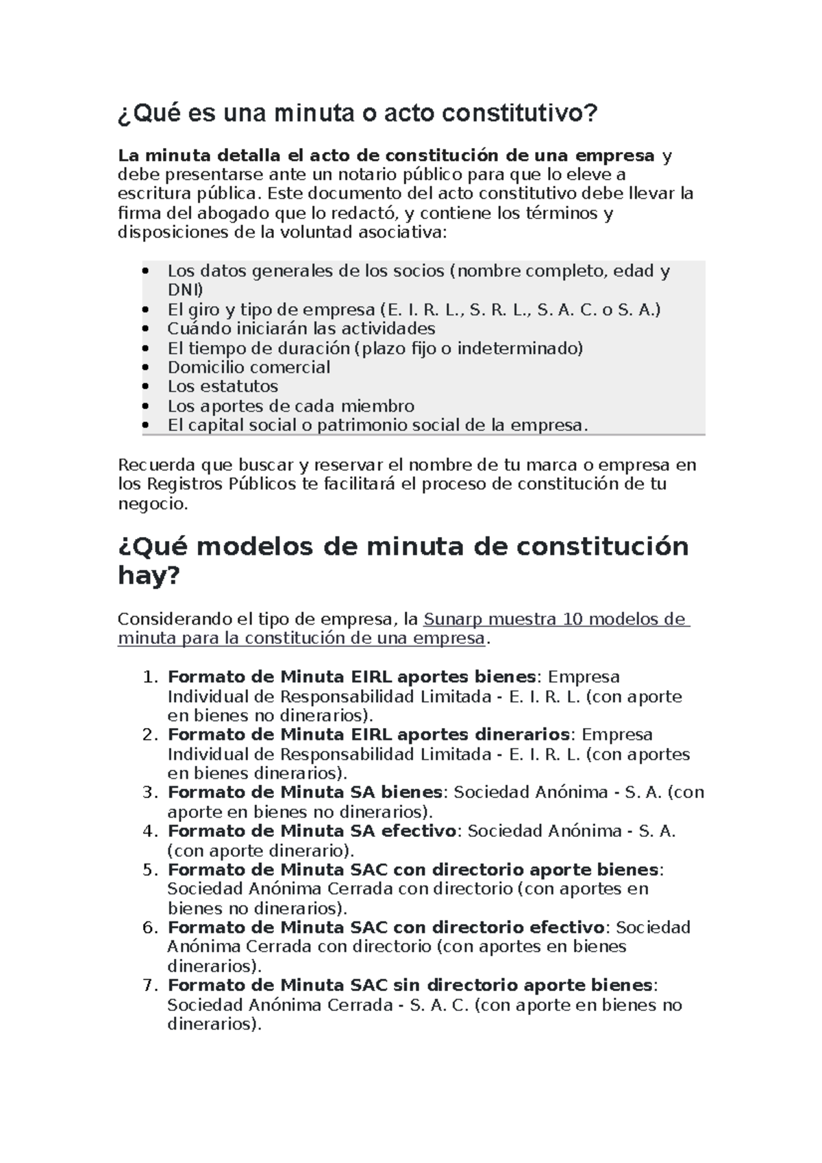 Qué es una minuta o acto constitutivo - Este documento del acto ...