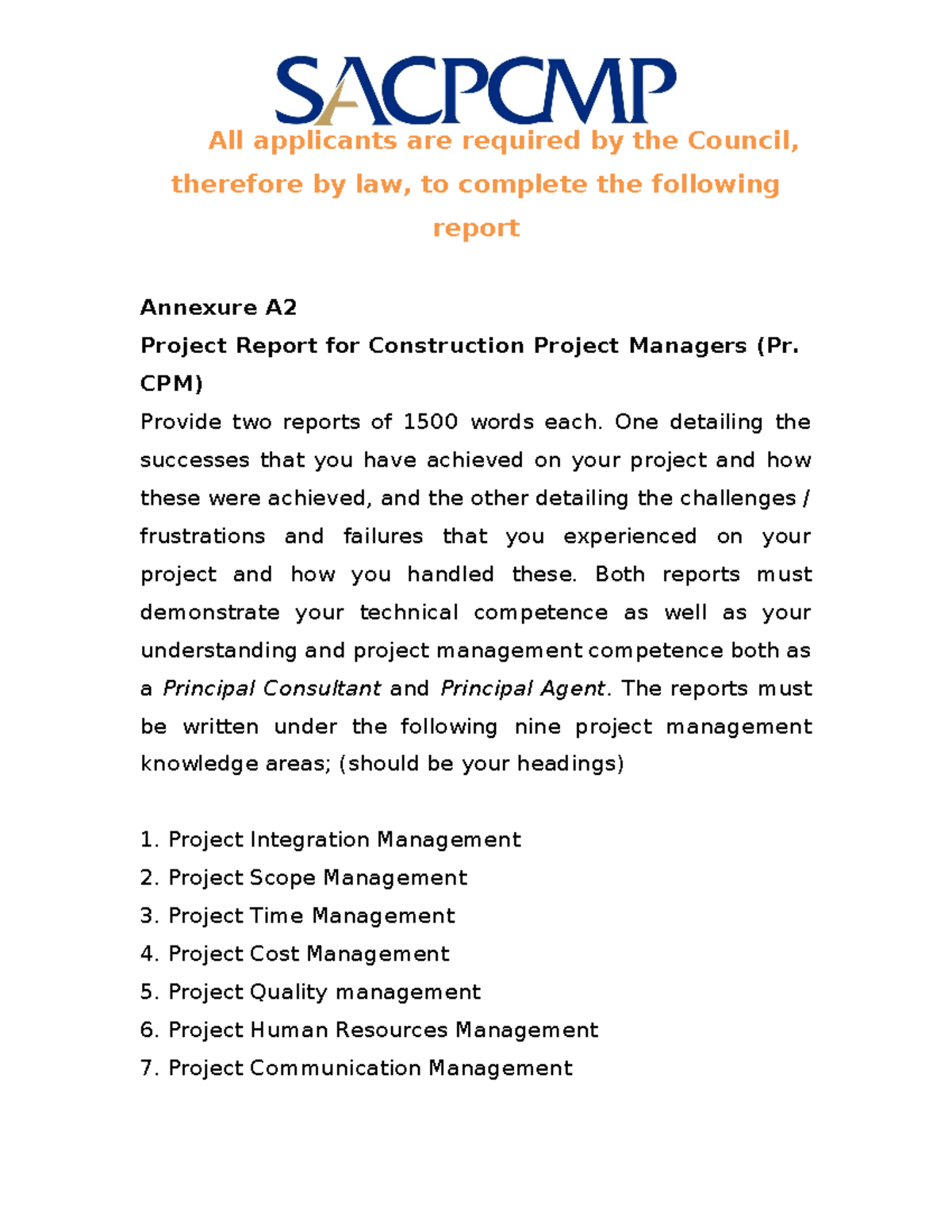 Annexure A2 CPM Report format - All applicants are required by the ...