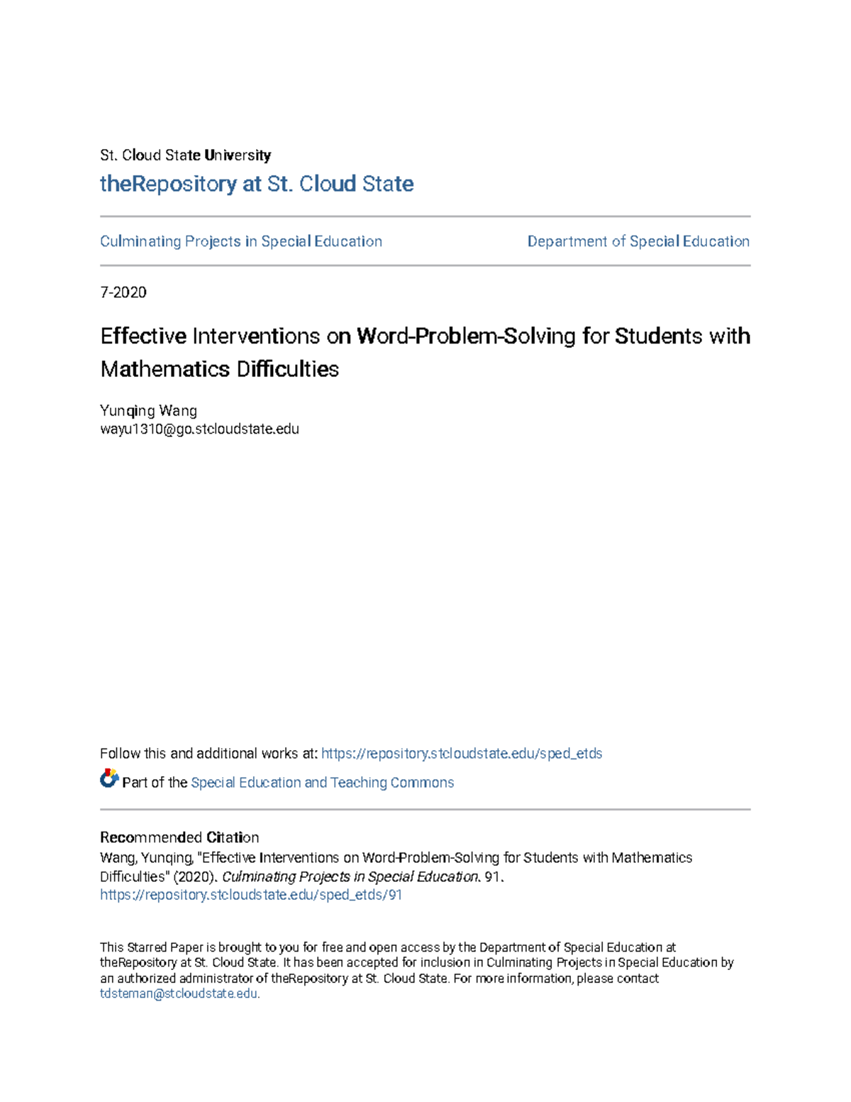 Effective Interventions on Word-Problem-Solving for Students with - St ...