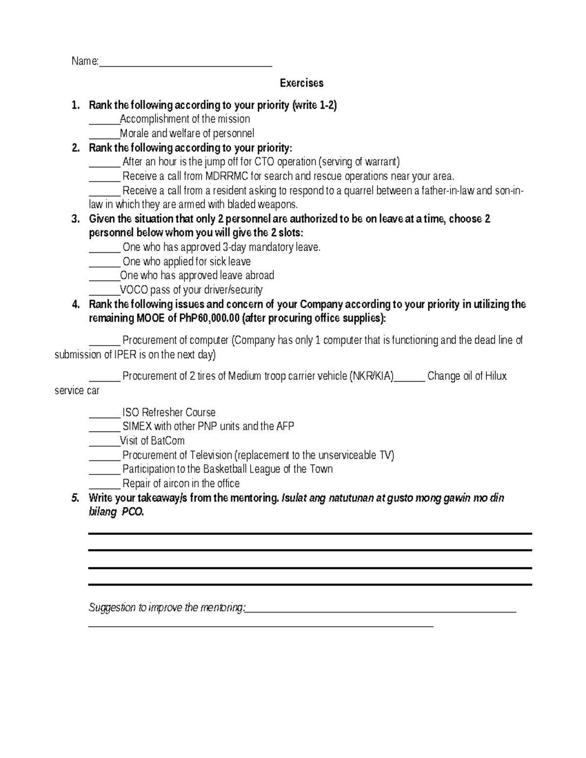 question and answer of lecture - Name ...