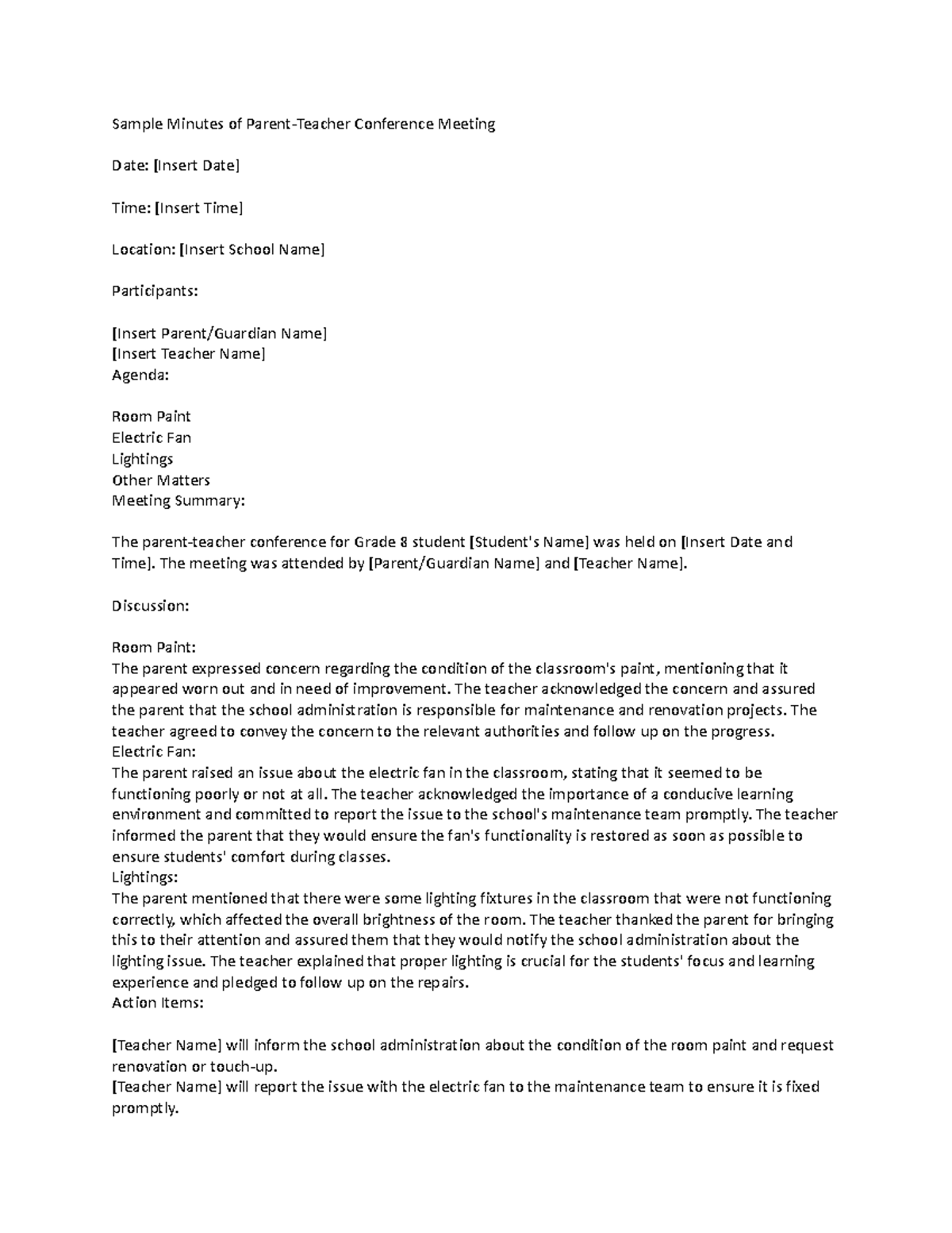 Ptc minues of meeting commcn - Sample Minutes of Parent-Teacher ...