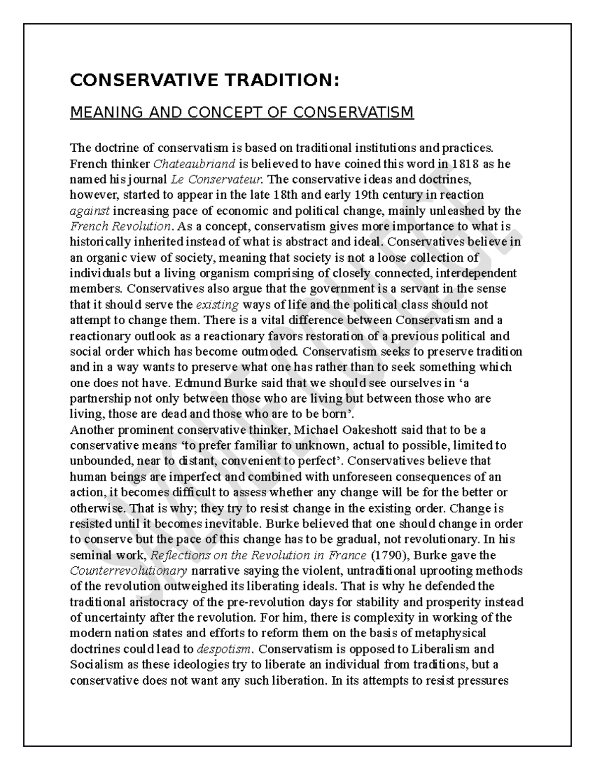 Conservative Tradition - CONSERVATIVE TRADITION: MEANING AND CONCEPT OF ...