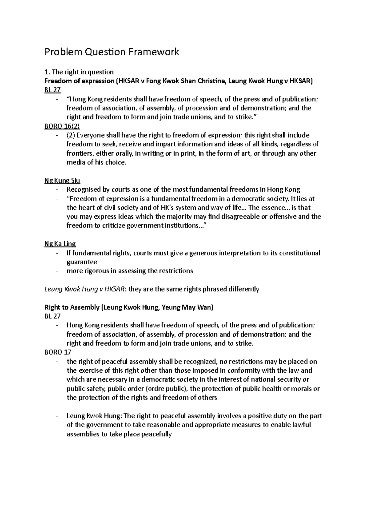 Problem question framework - The right in question Freedom of ...