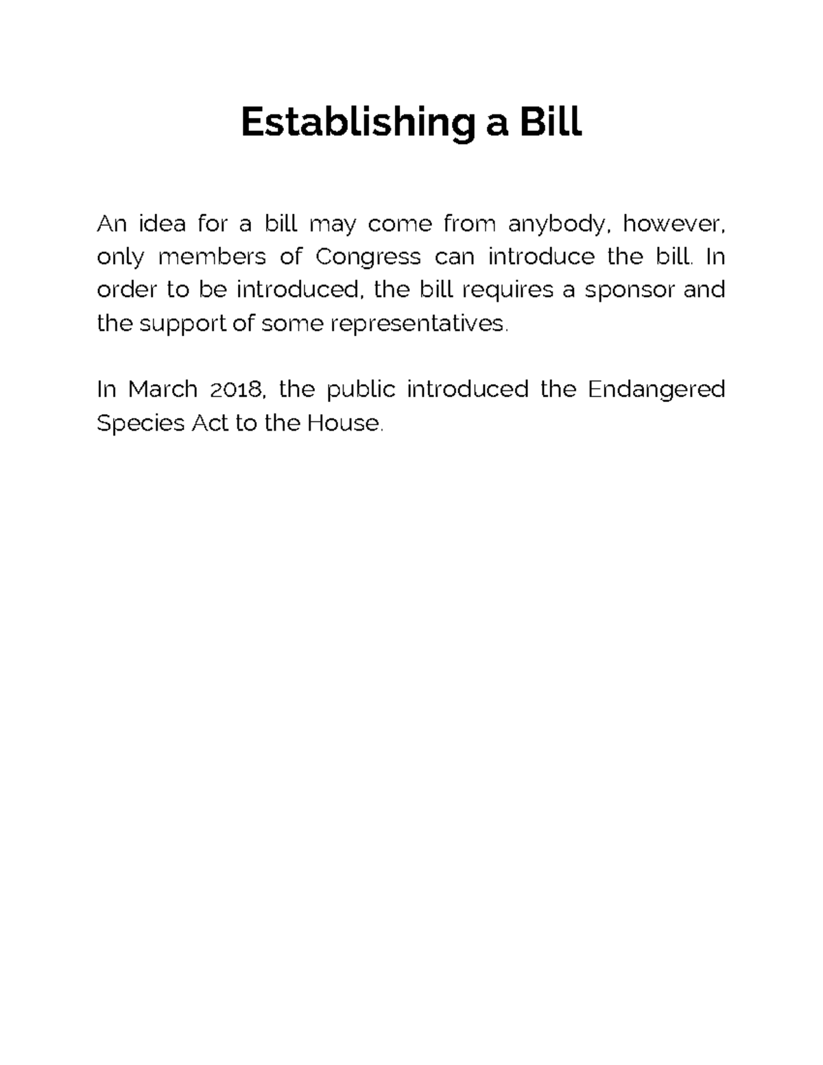 Law project on how to create a bill - Establishing a Bill An idea for a ...