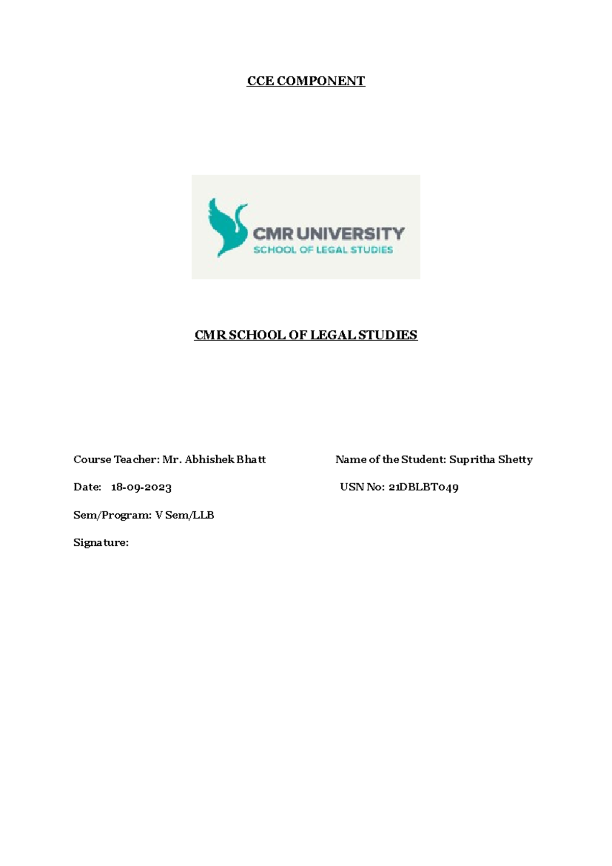 ROLE PLAY Supritha Shetty - CCE COMPONENT CMR SCHOOL OF LEGAL STUDIES ...