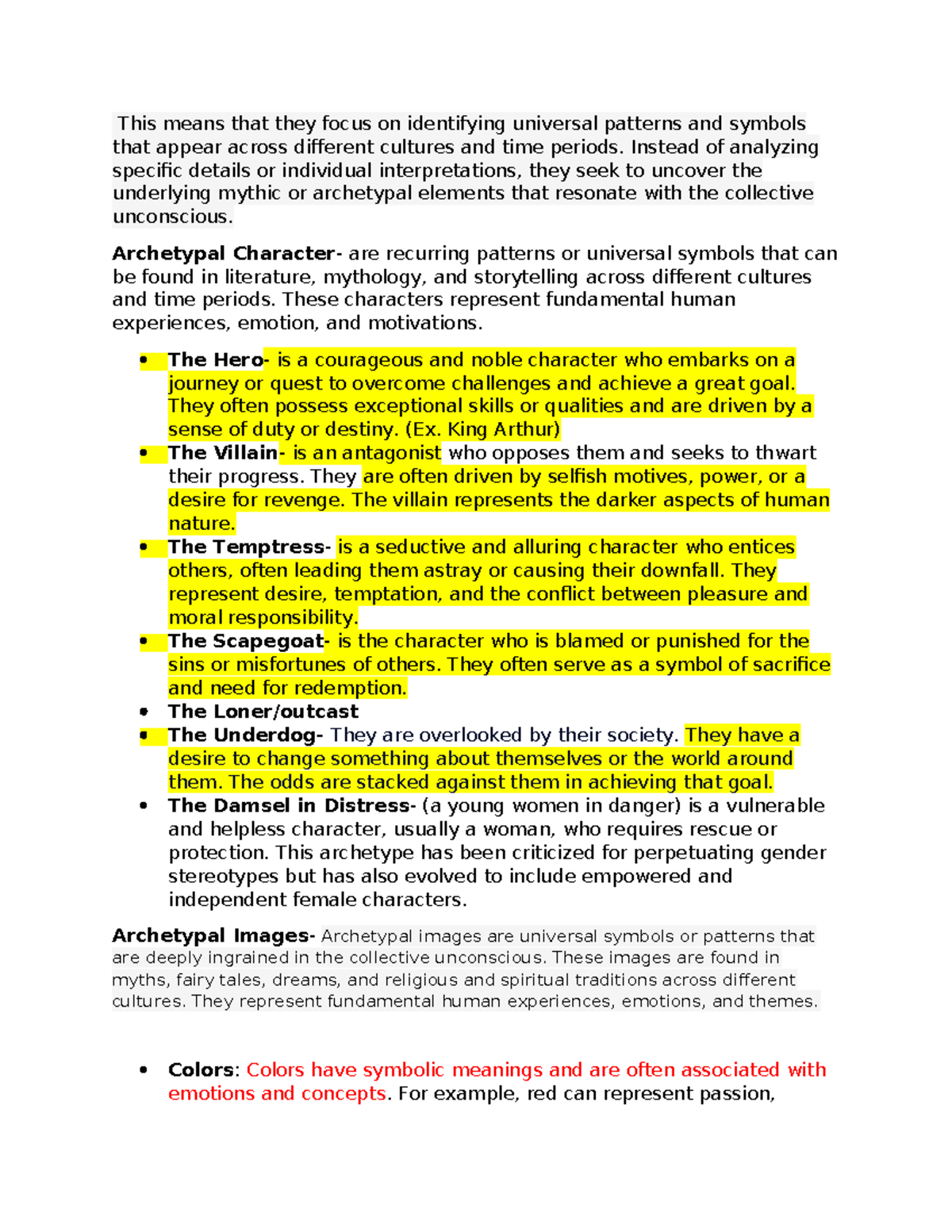 Archetypal Character - This means that they focus on identifying ...