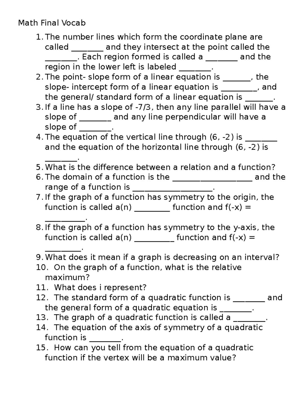 Math Vocab - Math Final Vocab 1. The number lines which form the ...