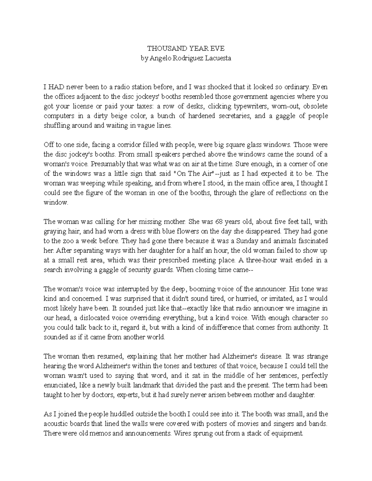 Thousand YEAR EVE - Just need a few ideas how to write a book review ...