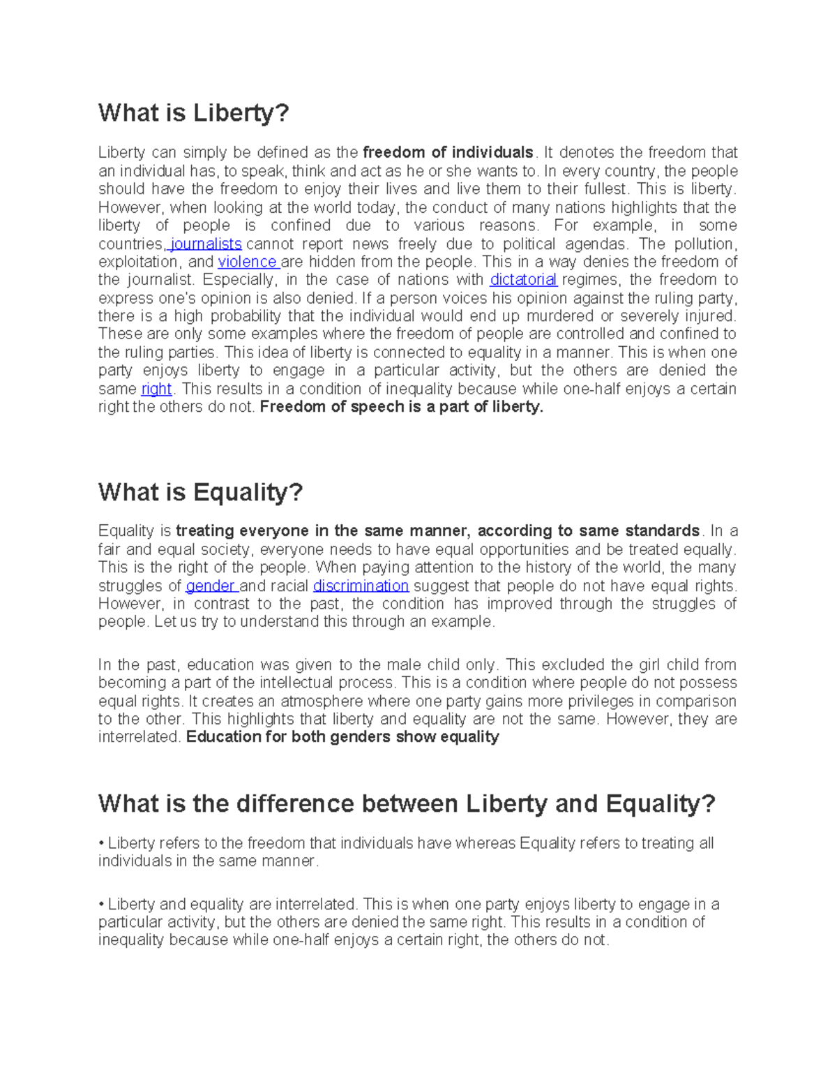 Liberty and Equality - What is Liberty? Liberty can simply be defined ...