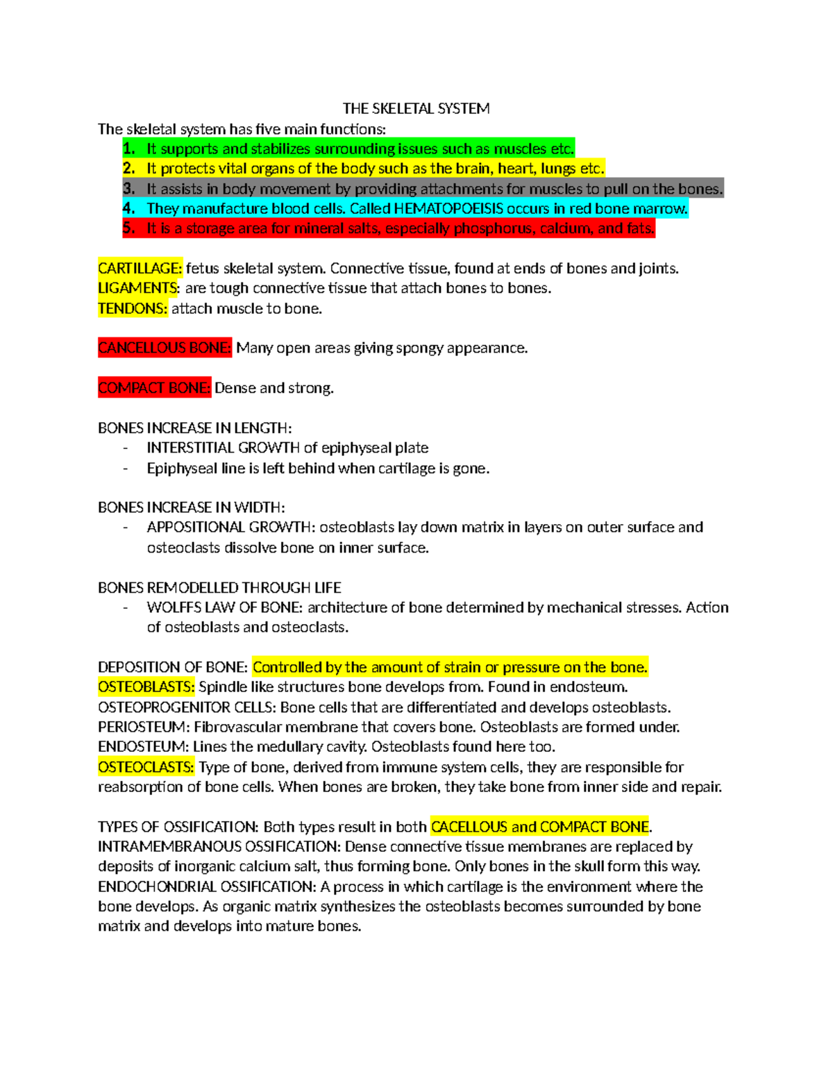 THE Skeletal System - My notes for review - THE SKELETAL SYSTEM The ...