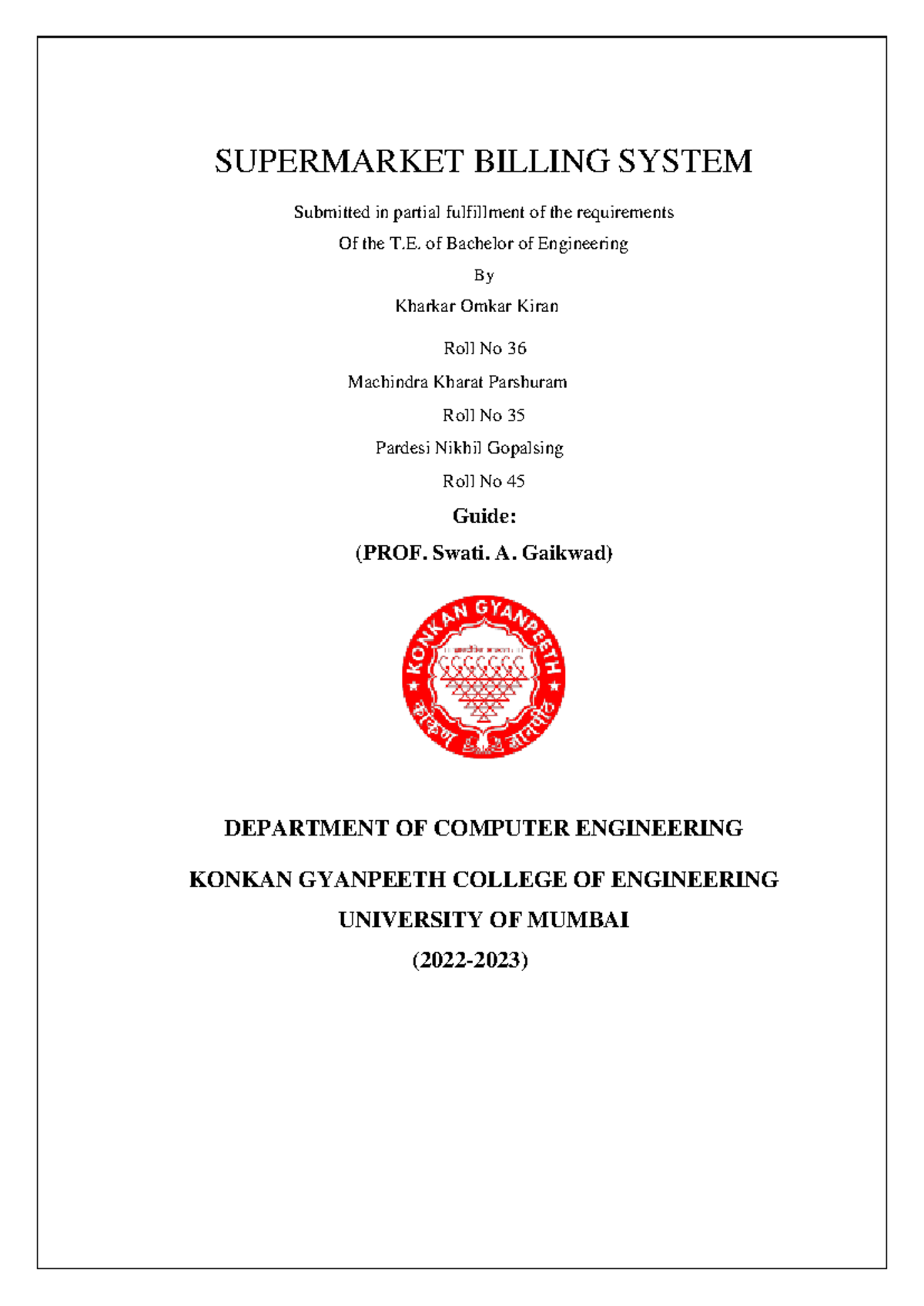 Supermarket billing system - SUPERMARKET BILLING SYSTEM Submitted in ...
