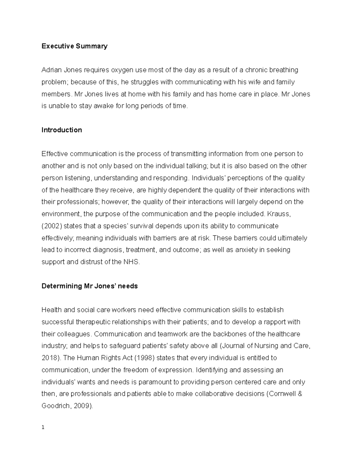 Effective Communication essay - Executive Summary Adrian Jones requires ...